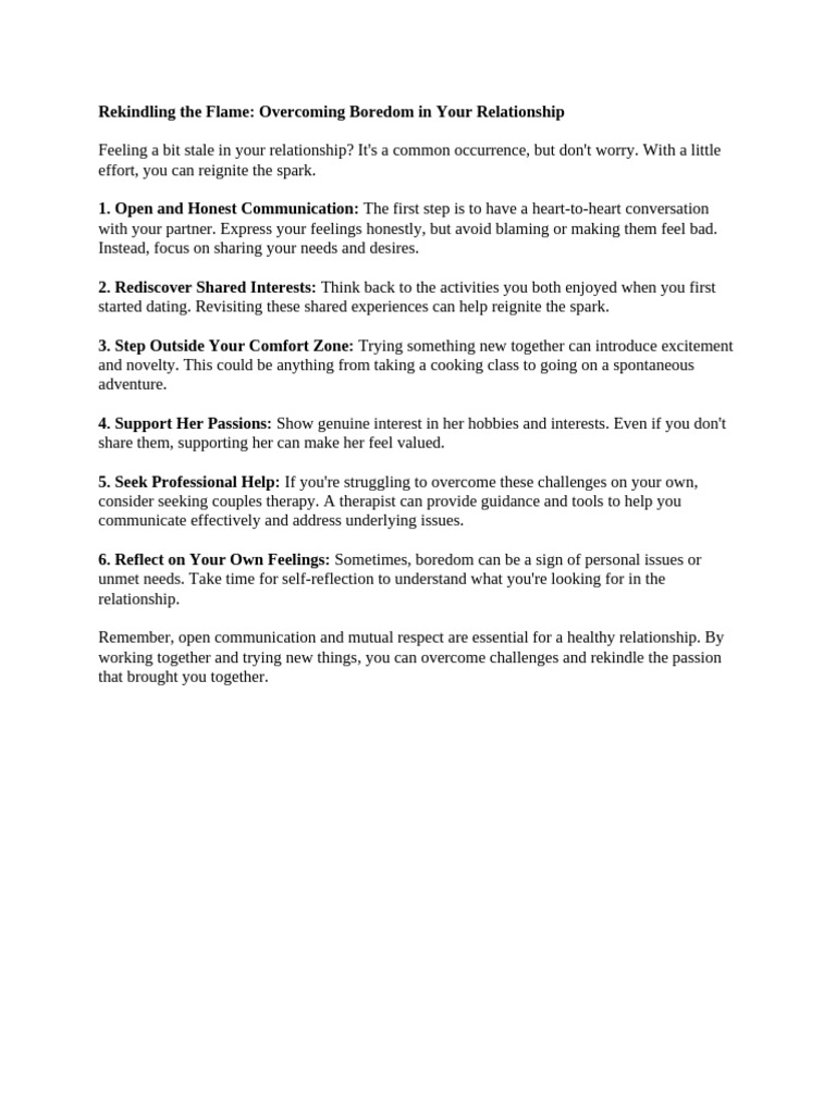 Overcoming Boredom in A Relationship | PDF