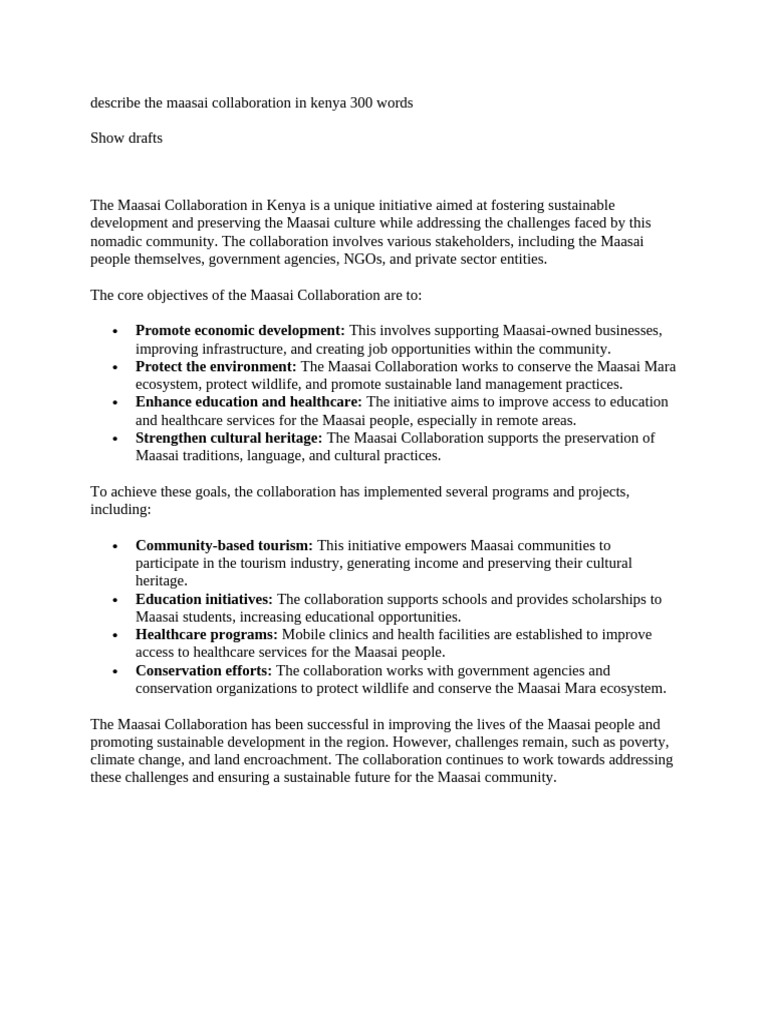 Describe The Maasai Collaboration in Kenya 300 Words | PDF | Social Science