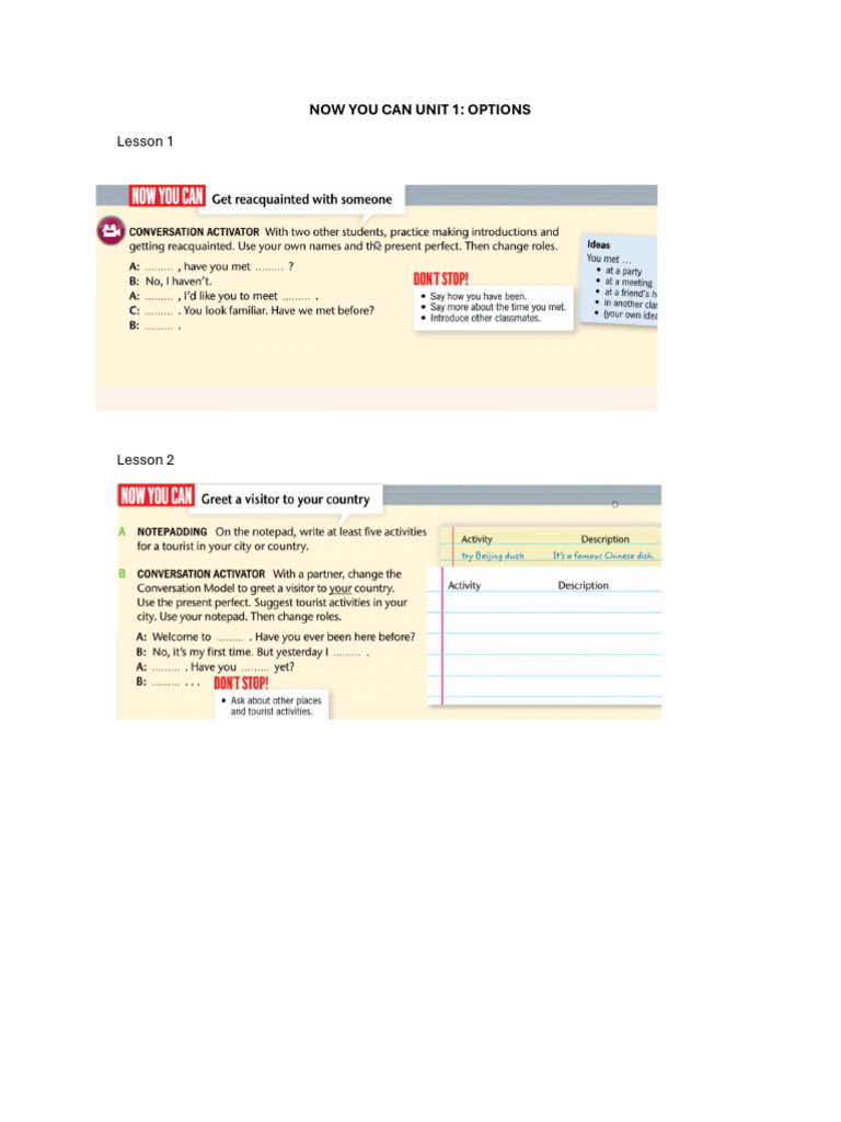 NOW YOU CAN UNIT 1 A2 | PDF