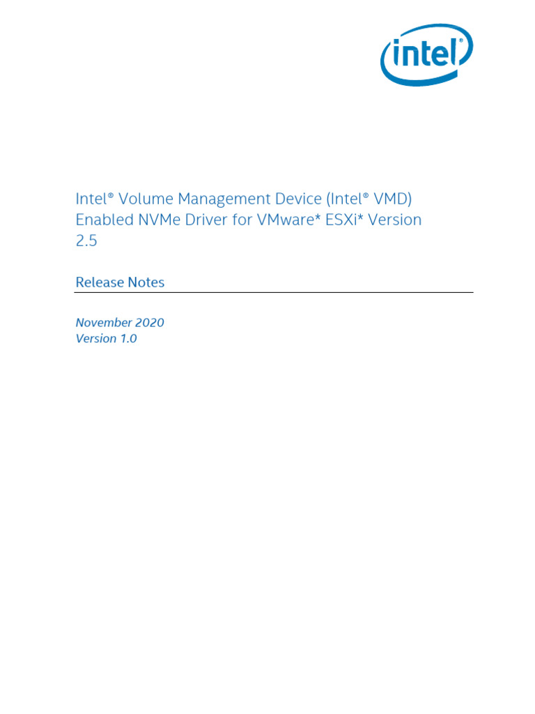 VMware ESXi Intel-nvme-Vmd 2 5 NVMe Driver Release Notes | PDF | Solid ...