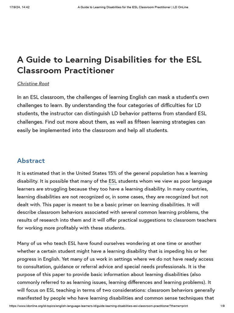 Understanding Learning Disabilities in ESL | PDF | Learning Disability ...