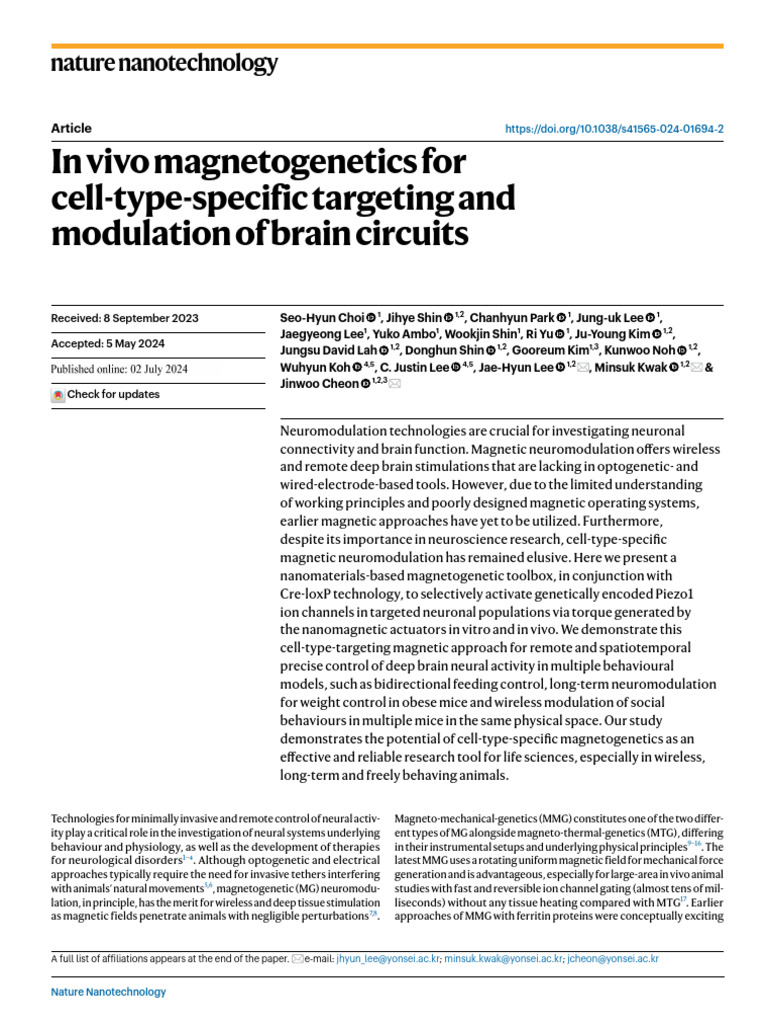 In Vivo Magnetogenetics For Cell-Type-Specific Targeting and Modulation of Brain Circuits | PDF ...