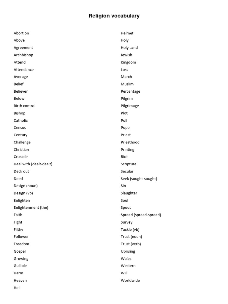 Religion Vocabulary | PDF