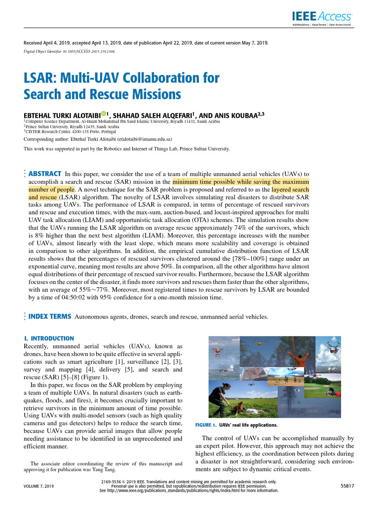 LSAR Multi-UAV Collaboration for Search and Rescue Missions | PDF | Unmanned Aerial Vehicle ...
