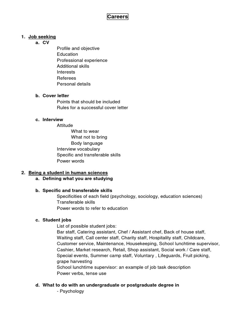 CM3 - Careers - Lecture Plan | PDF | Psychologist | Liberal Arts Education
