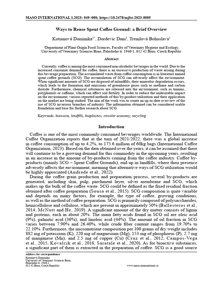 Ways To Reuse Spent Coffee Ground A Brief Overview | PDF | Coffee | Soil