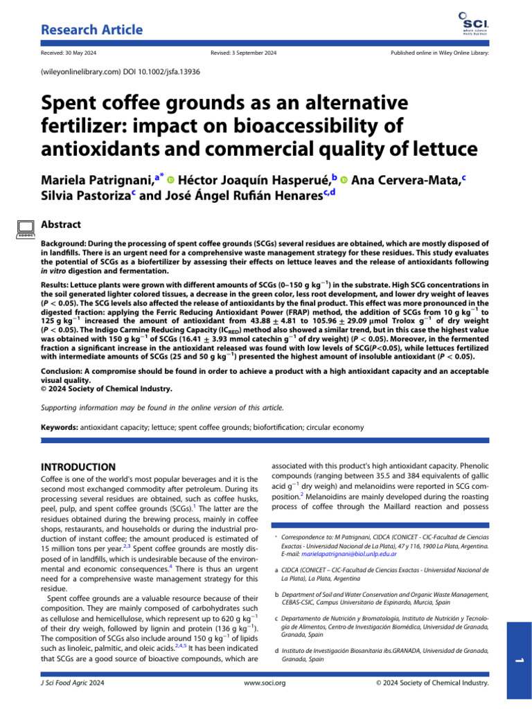 Spent Coffee Grounds as Fertilizer for Lettuce | PDF | Digestion ...