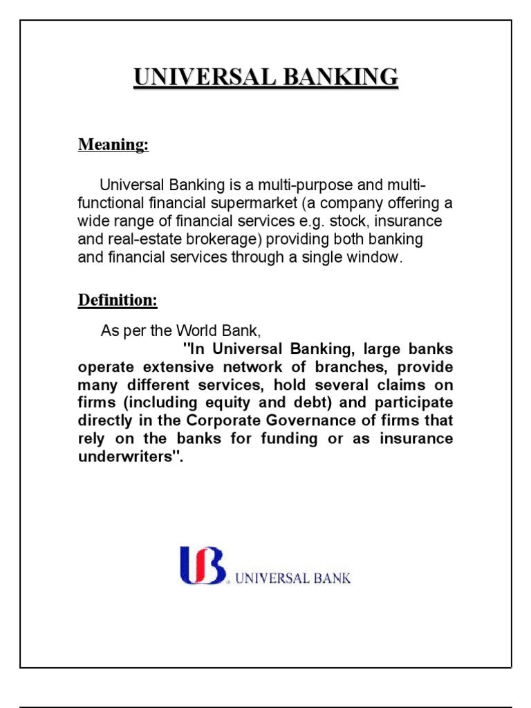 Meaning and Definition of Universal Banking | PDF | Reserve Bank Of ...