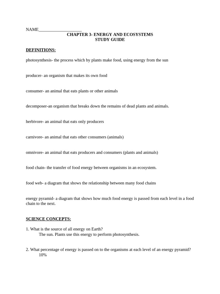 Energy Flow in Ecosystems Study Guide | PDF | Foods | Plants