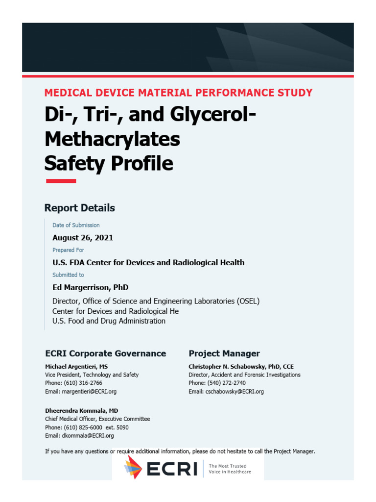Ecri-Acrylic-Acid-Derivatives-Methacrylates - 0 - Safety Profile | PDF ...