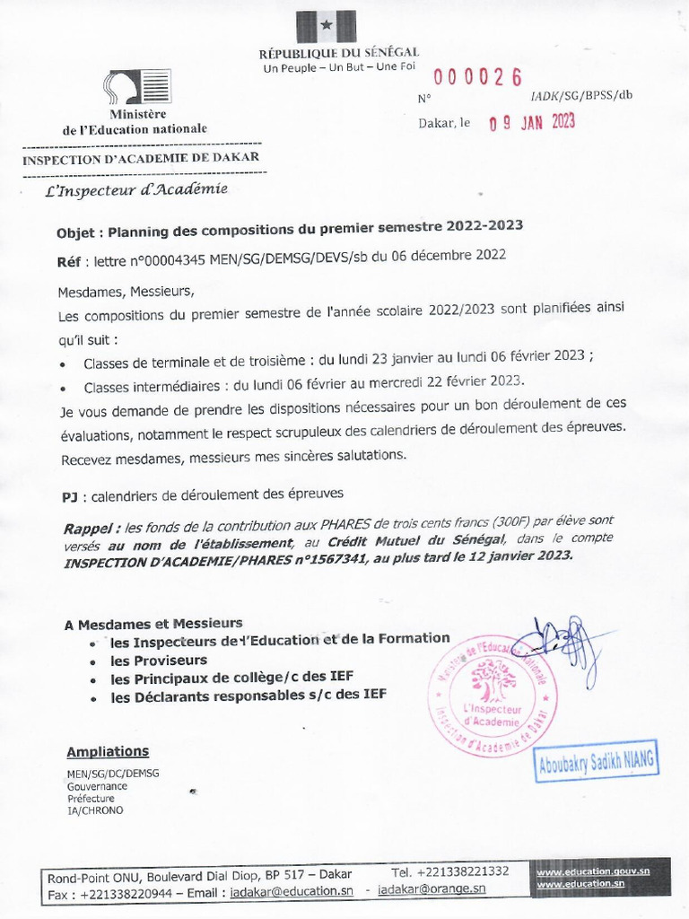Planning Des Compositions Du 1er Semestre Pdf