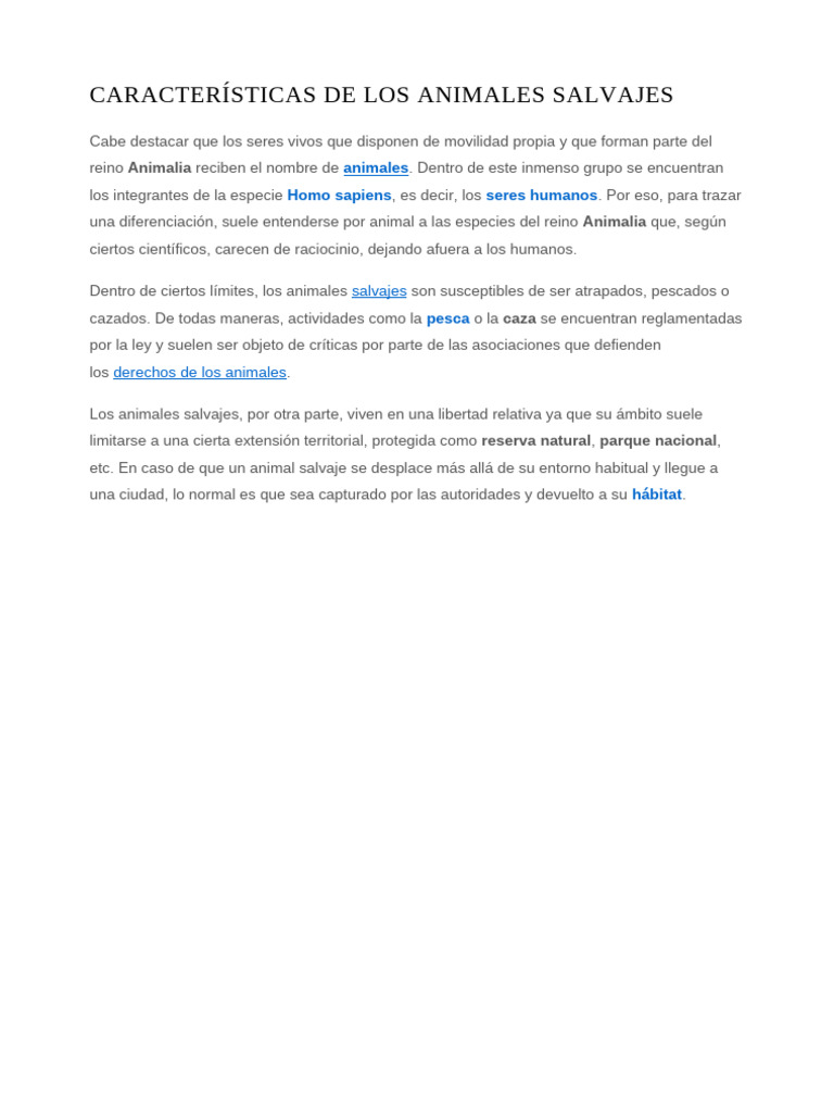 Características de Animales Salvajes | PDF