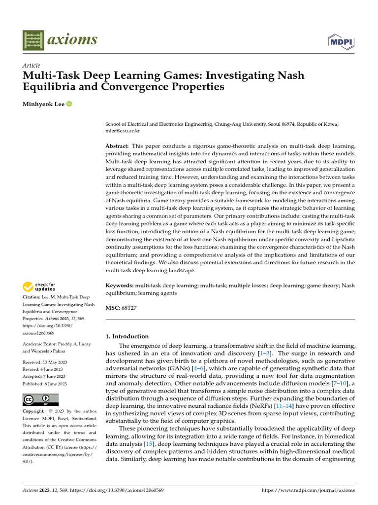 Multi-Task Deep Learning Games - Investigating Nash Equilibria and Convergence Properties | PDF ...
