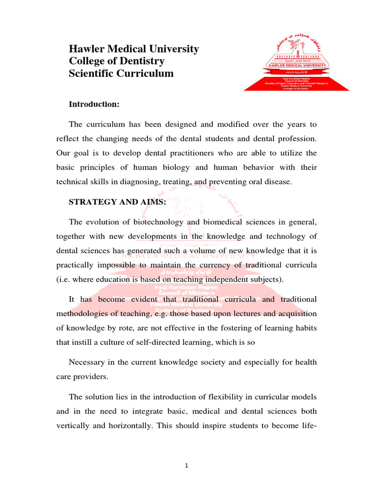 Dentistry Curriculum HMU - 2 | PDF | Human Body | Dentistry
