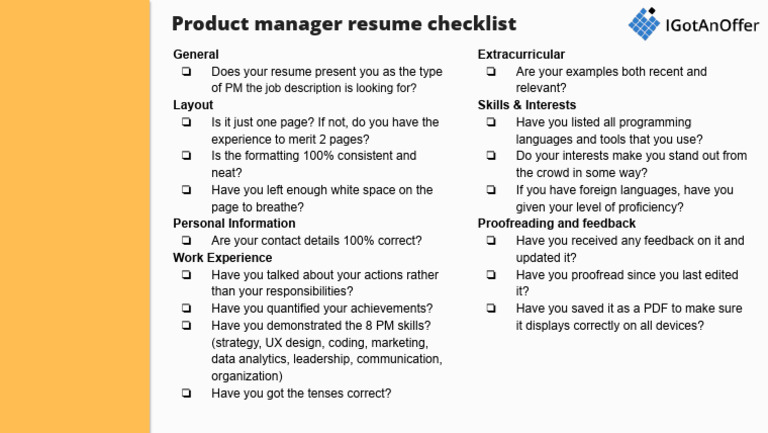 PM Resume Checklist | PDF