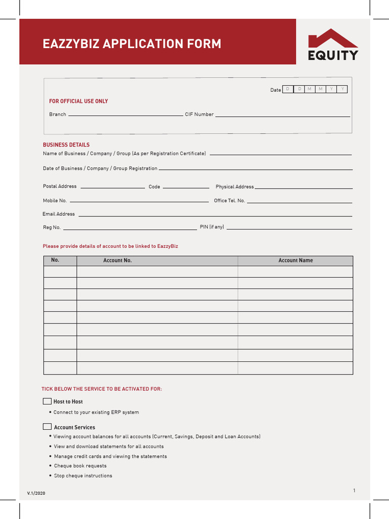 EazzyBiz Banking Application Form | PDF | Banks | Payments