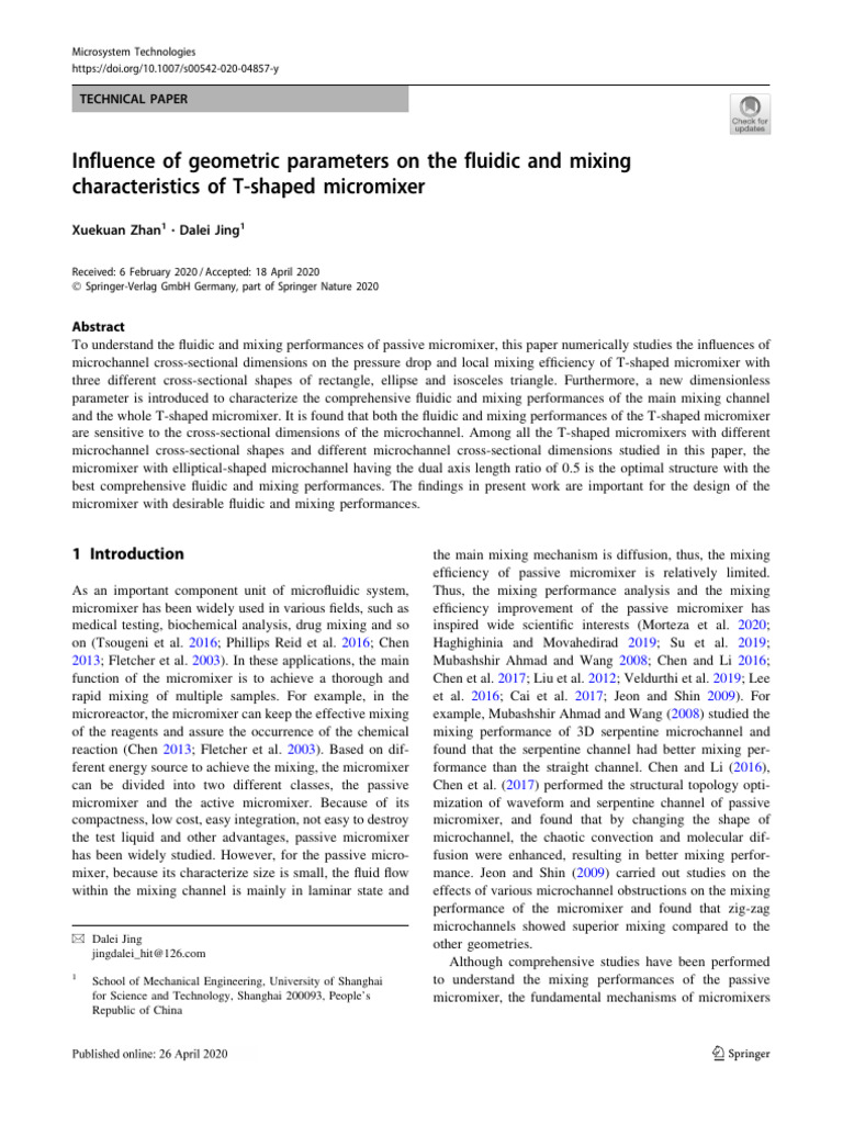 Influence of Geometric Parameters On The Fluidic and Mixing ...