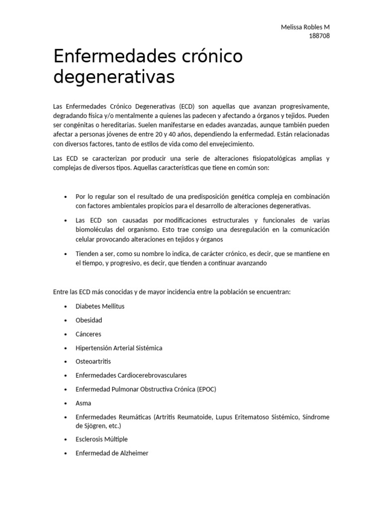 Enfermedades Crónico Degenerativas | PDF | Condicion cronica | Medicina CLINICA