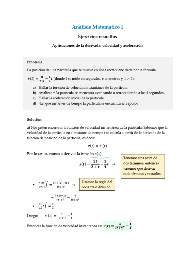 Ejercicio Resuelto - Aplicacion Cinemática - Velocidad y Aceleracion | PDF | Velocidad | Aceleración