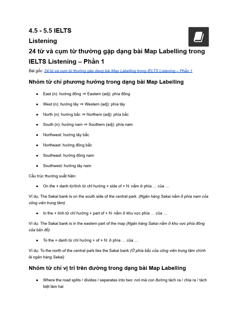 DangbaiMapLabellingtrongIELTSListening-Phan1 2023-09-30 | PDF