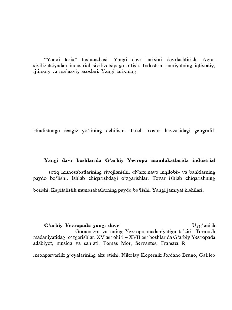 8-Sinf-Jahon Tarixi Fanidan O'quv Dastur | PDF