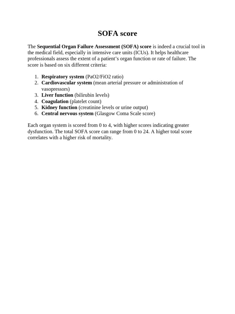 Understanding the SOFA Score System | PDF