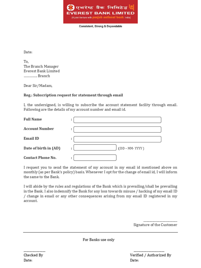 Everest Bank e-Statement Request Form | PDF | Career & Growth | Business