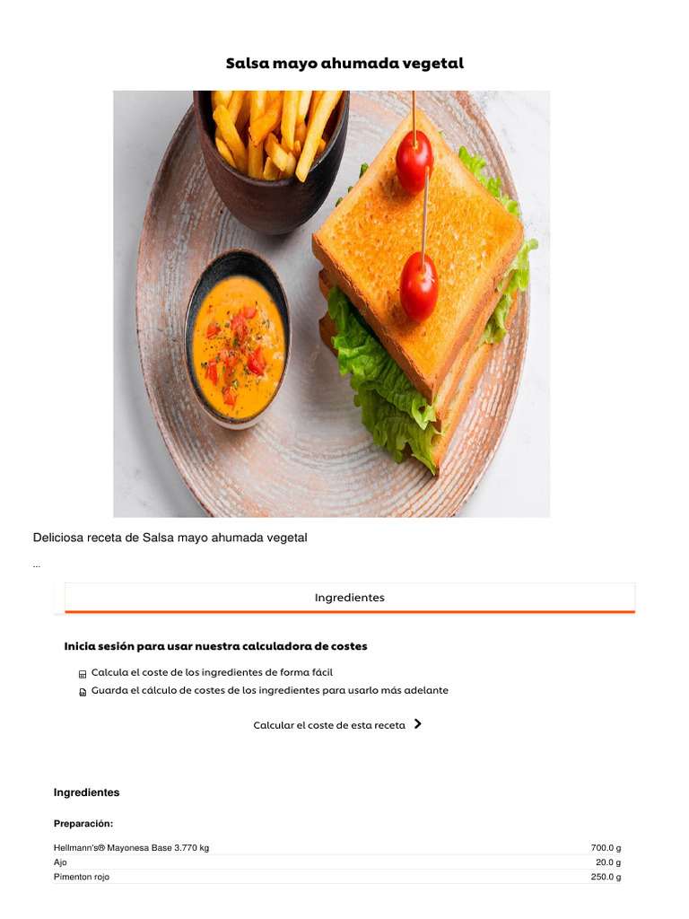 Salsa Mayo Ahumada Vegetal - Receta | PDF | Mayonesa | Pimenton