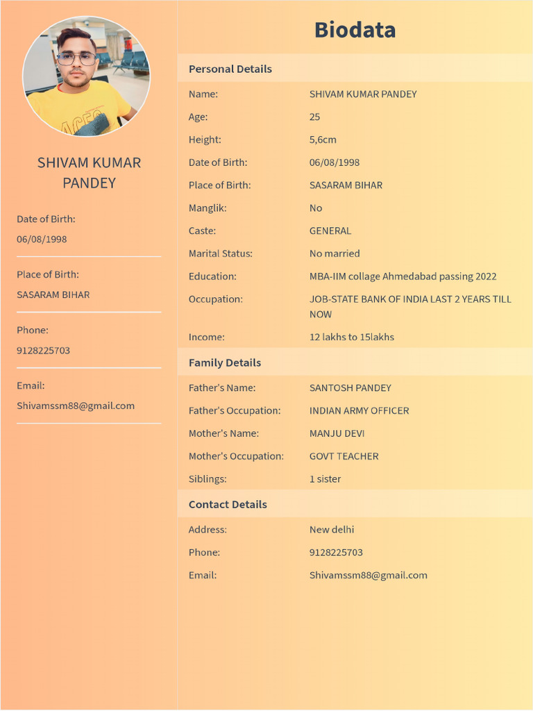 SHIVAM KUMAR PANDEY's Biodata | PDF