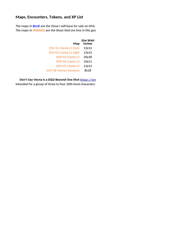 Maps, Encounters, Tokens, and XP List | PDF