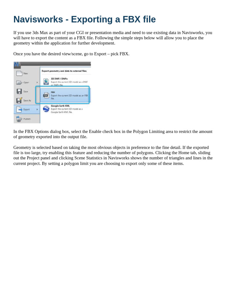 Navisworks - Exporting a FBX file | PDF