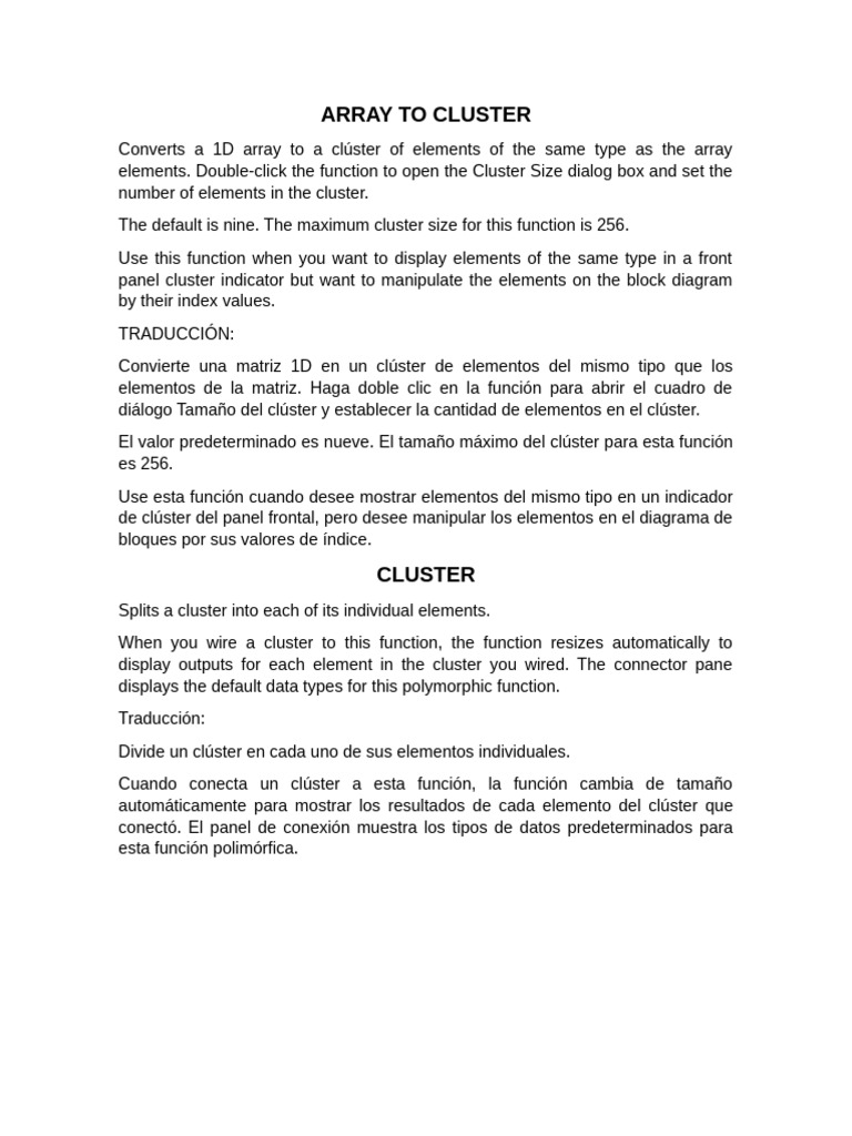 Funciones de LabVIEW: Arrays y Clusters | PDF | Datos de computadora ...