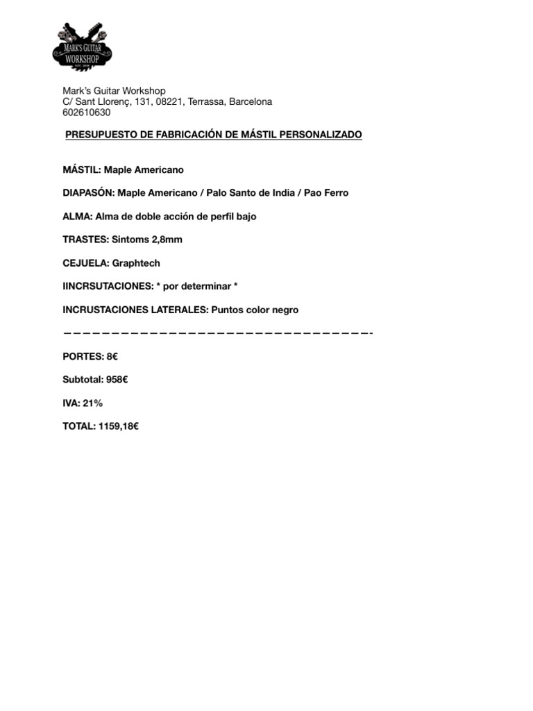 Presupuesto Mástil | PDF