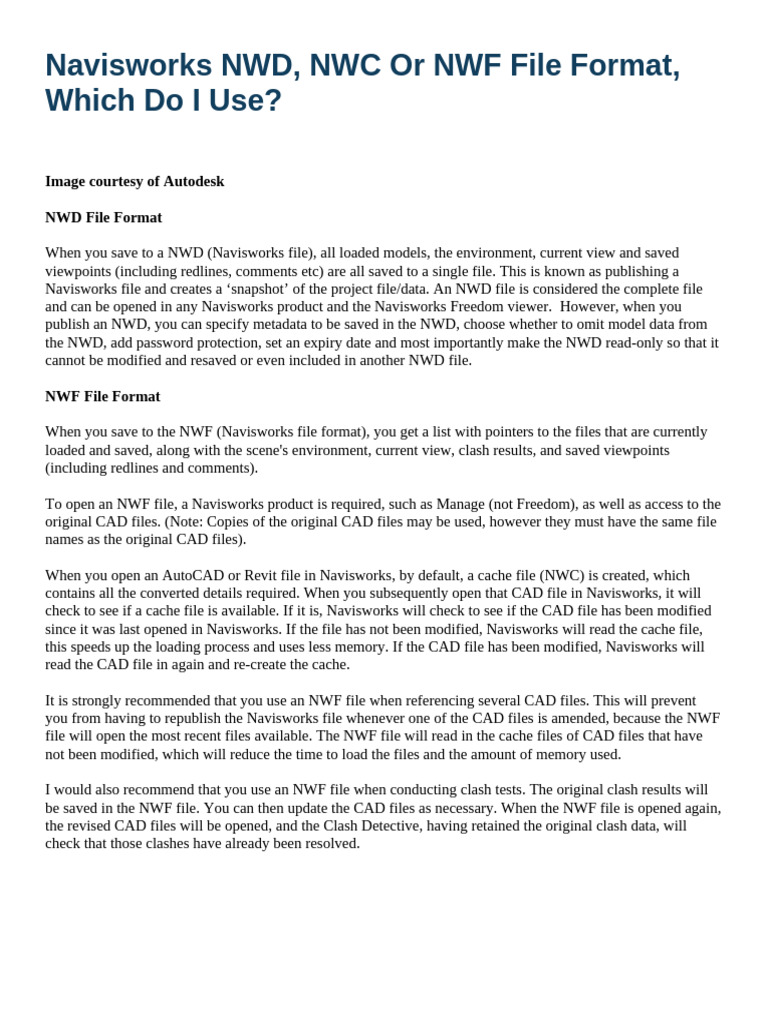 Navisworks File Format Guide | PDF | Cache (Computing) | Autodesk Revit
