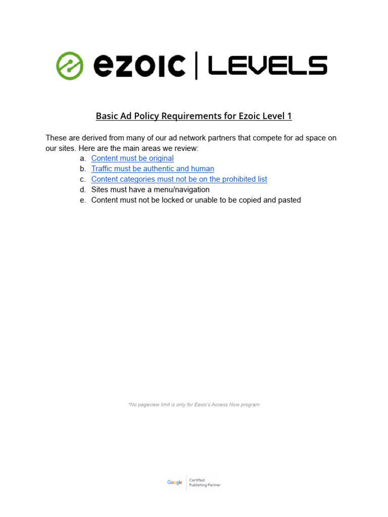 Basic Ad Policy Requirements For Ezoic Level 1 | PDF | Career & Growth