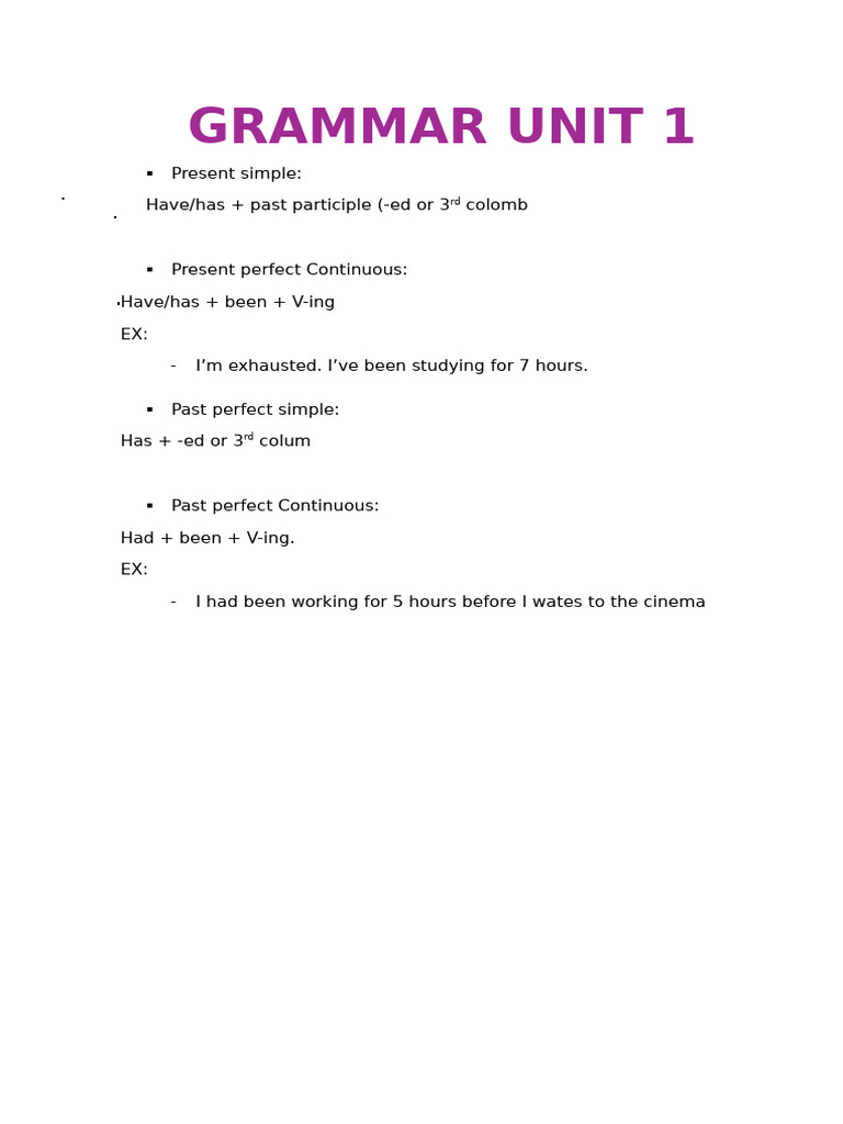 Grammar Unit 1 | PDF