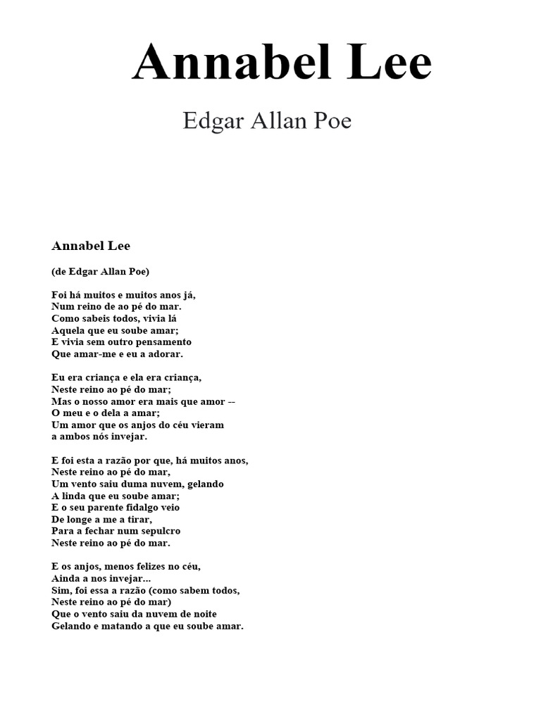 Annabel Lee Autor Egdar Allan Poe | PDF | O Corvo