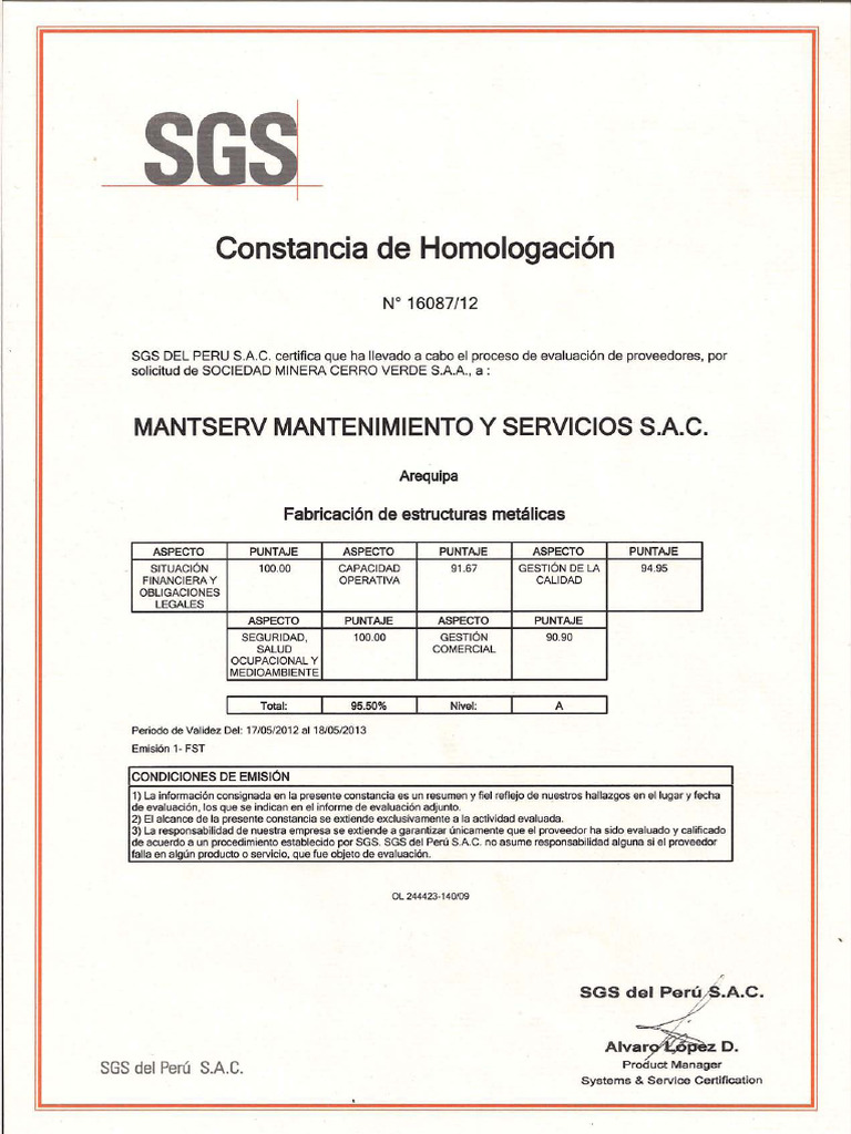 Sgs Certificado | PDF