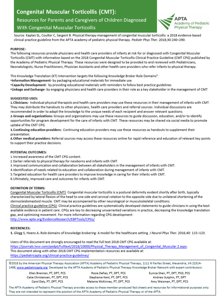 Resources For Parents and Caregivers of Children Diagnosed With Congenital Muscular Torticollis ...