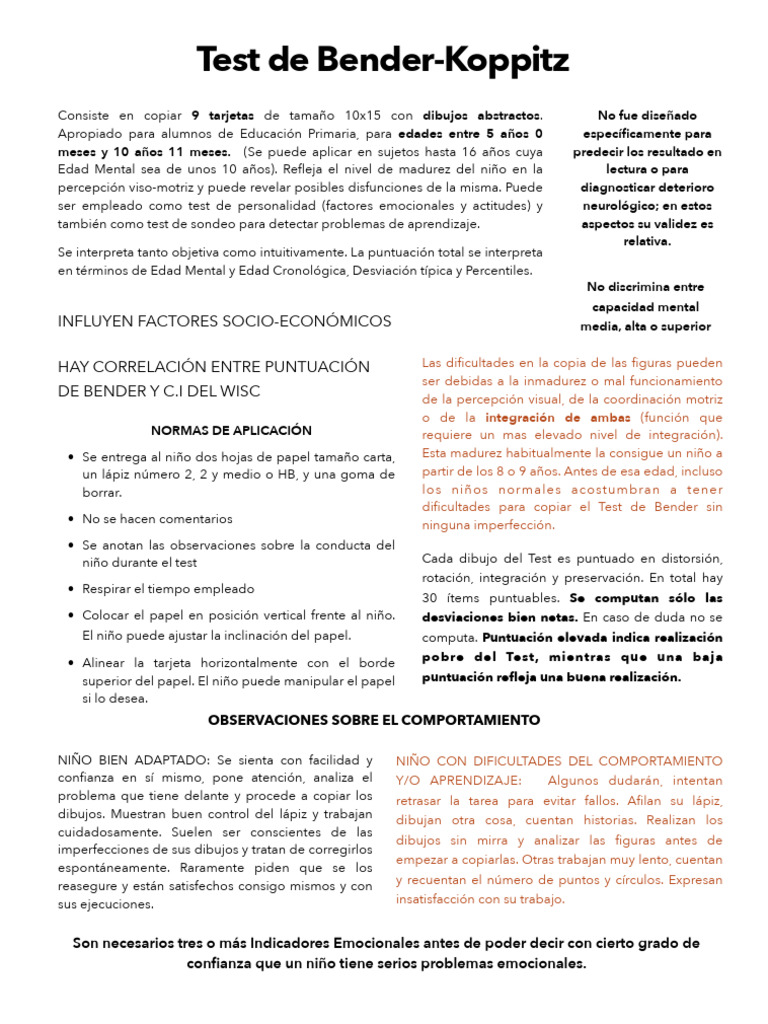 Esquema Bender-Koppitz | PDF | Neurociencia | Conceptos psicologicos