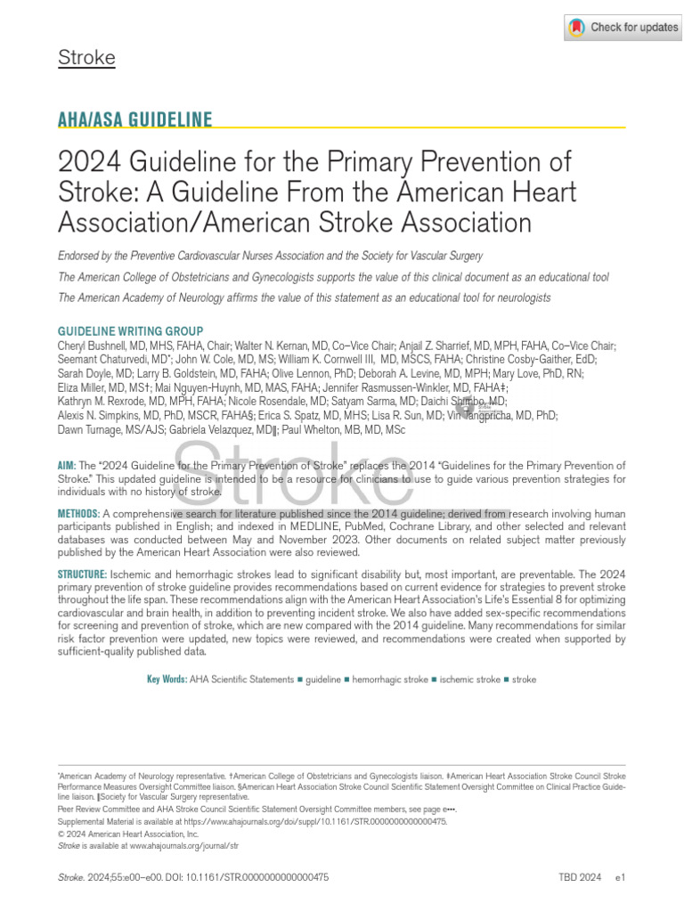 Bushnell Et Al 2024 2024 Guideline For The Primary Prevention of Stroke ...