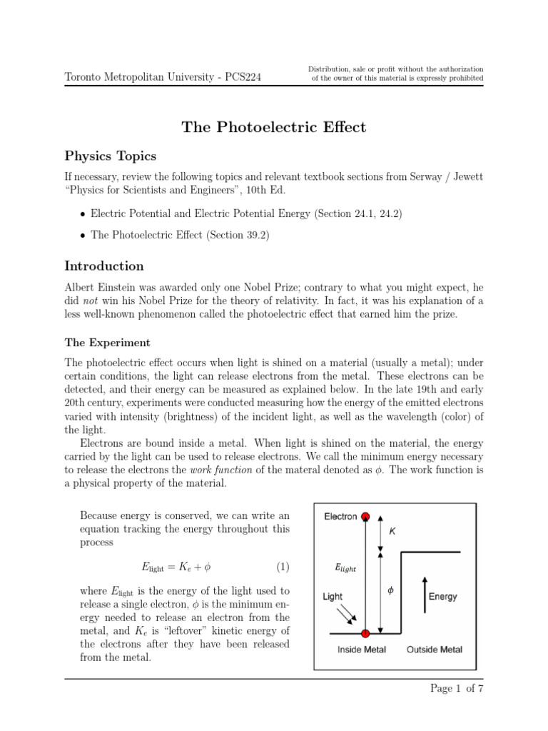 Lab 1 - The Photoelectric Effect - F23 | PDF | Photoelectric Effect | Light