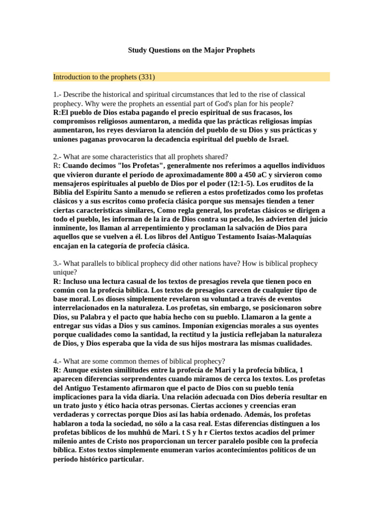 Study Questions on the Major Prophets | PDF | Jeremías | Profeta