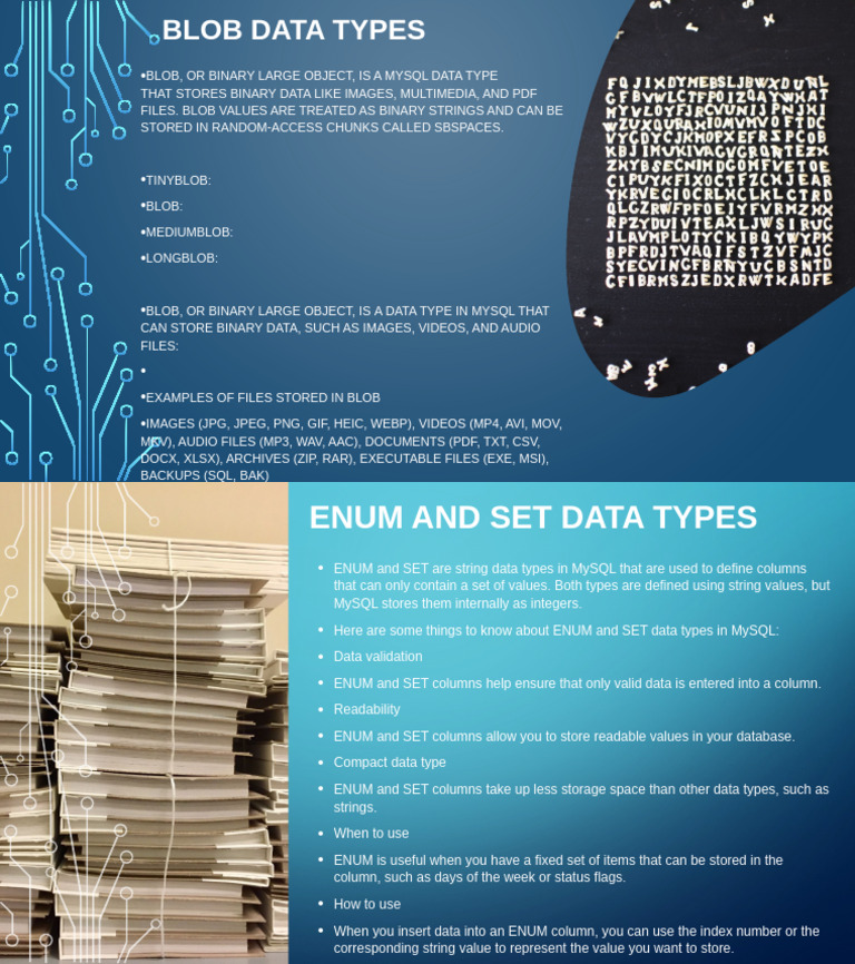 MySQL BLOB, ENUM, and SET Data Types | PDF