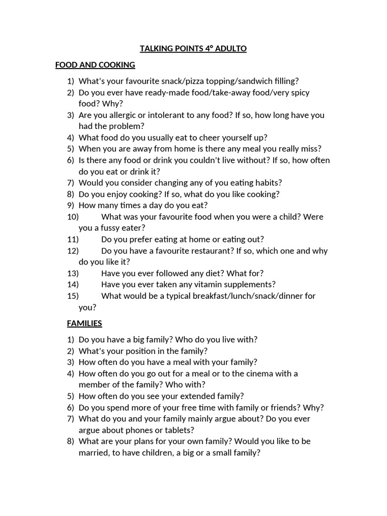 Talking Point 4° Adulto | PDF | Meal