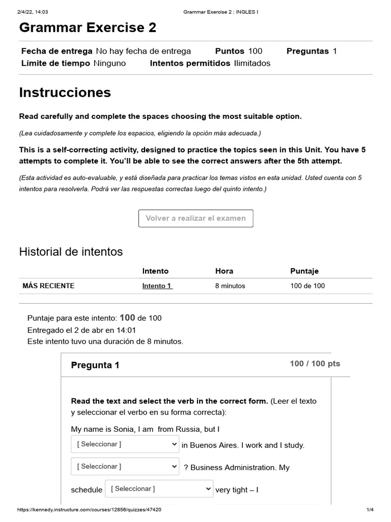 Grammar Exercise 2 _ INGLES I edw | PDF