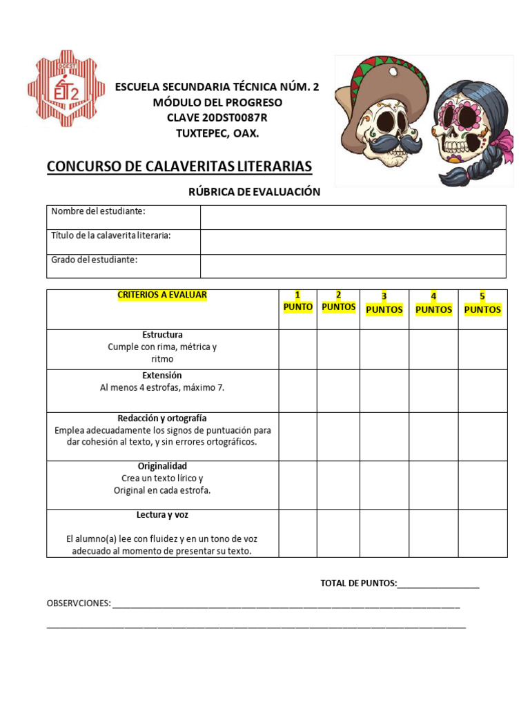 Rubrica Calaveras | PDF