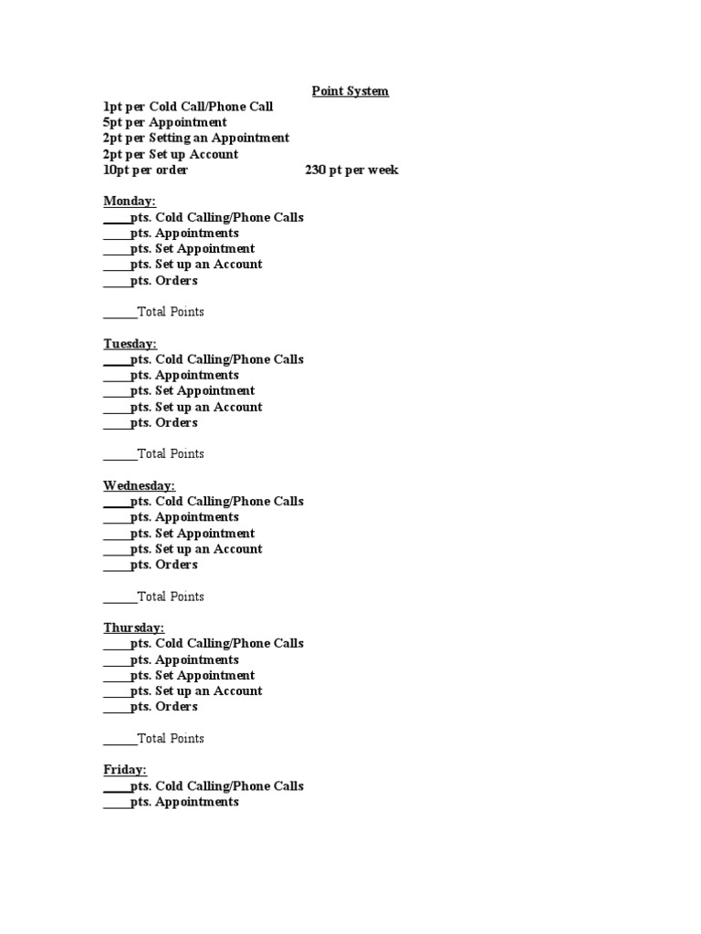 Point System PDF Sports