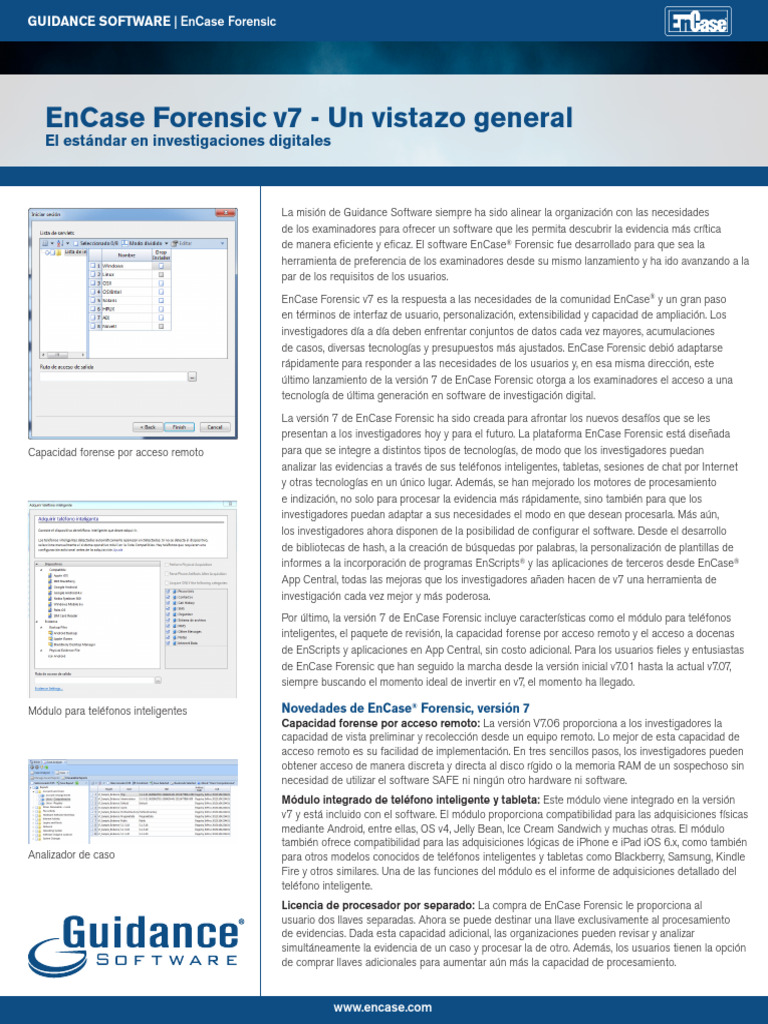 SP EnCase - Forensic - v7 at A Glance | PDF | Software | Aplicación movil