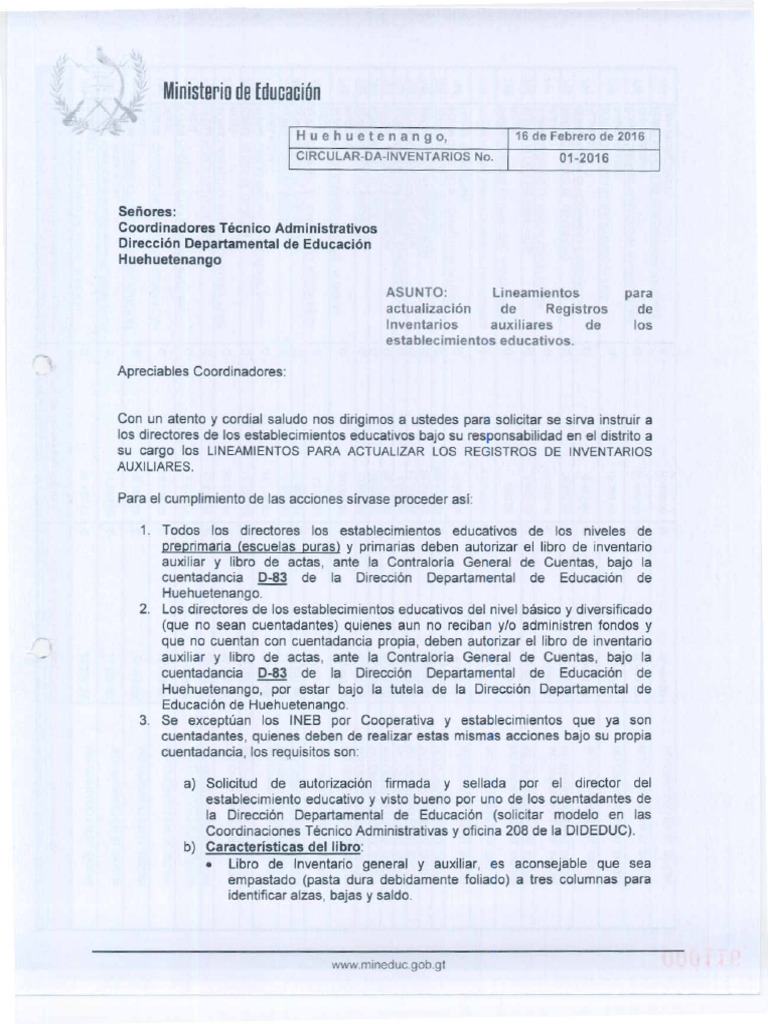 Circular 1-2016 Inventarios Auxiliares | PDF